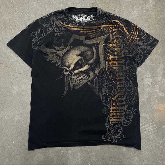 uhg | Shirts | Y2k 200s Style Uhl Studios Skull Unforgiven Grunge Aop ...